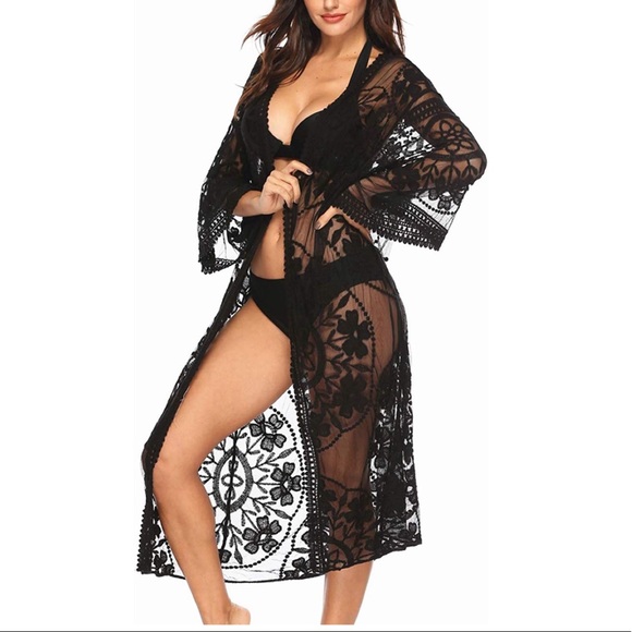 Swim One Size Lace Cardigan Crochet Sheer Cover Ups Poshmark